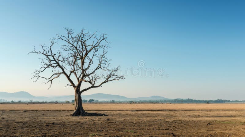 Lone Tree Stands in Barren Field Stock Photo - Image of soil, branches ...