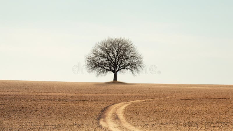 A Lone Tree Stands in a Field of Dry Grass, Lonely Stock Photo - Image ...
