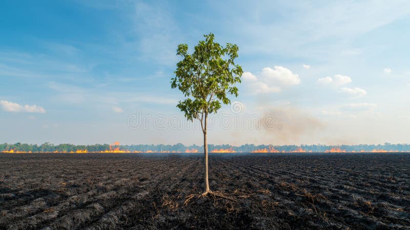 Lone Tree Deforestation Burning Rainforest Climate Change Impact Stock ...