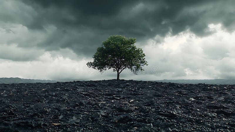 Lone Tree Stands Resilient in Storm Ravaged Landscape, Symbolizing Hope ...