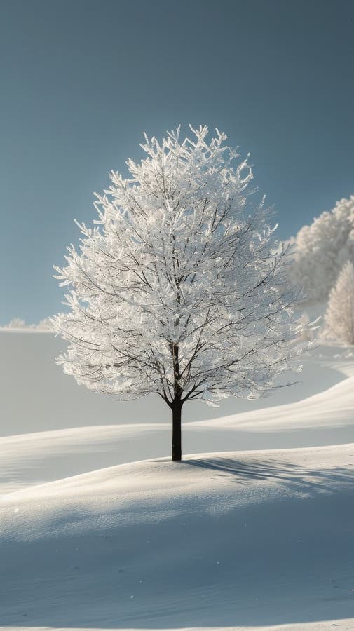 Lone Tree Standing in Snowy Field Stock Photo - Image of frozen ...