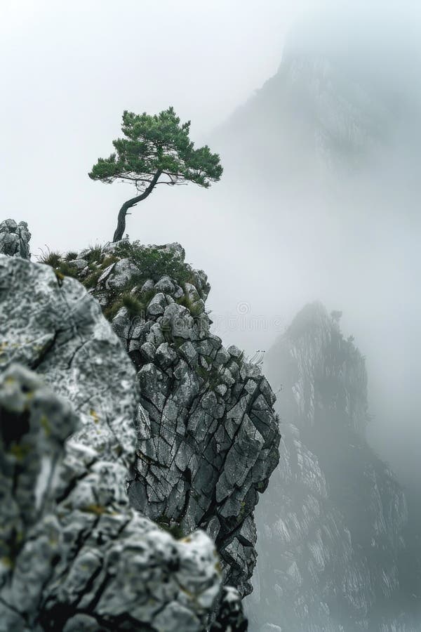 Lone Tree Stands Tall Summit Mountain Scenic Landscape Stock Photos ...
