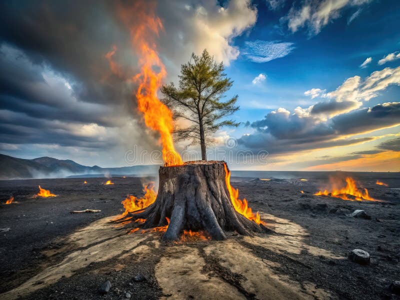 A Lone Tree Stump Stands As a Grim Reminder of the Wildfire Aftermath ...