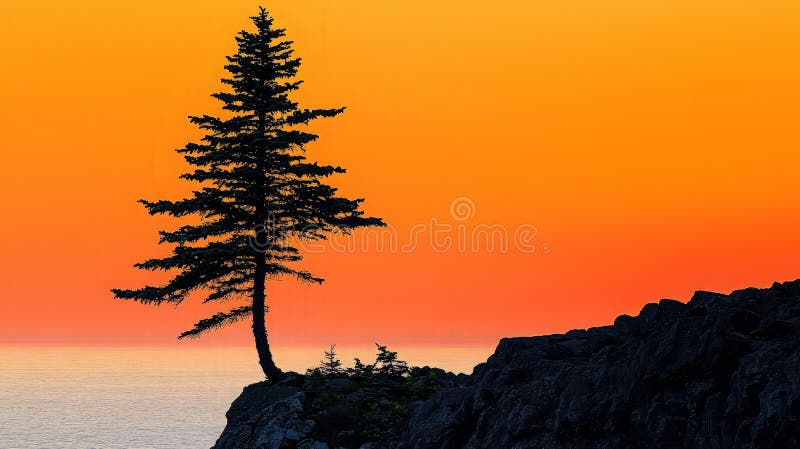 Lone Tree Sunset Cliff Ocean Stock Photo - Image of view, colors: 356702788