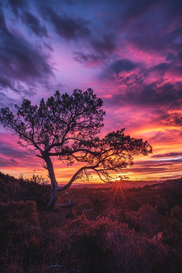 Lone Tree Sunset stock photo. Image of landscape, view - 376798748