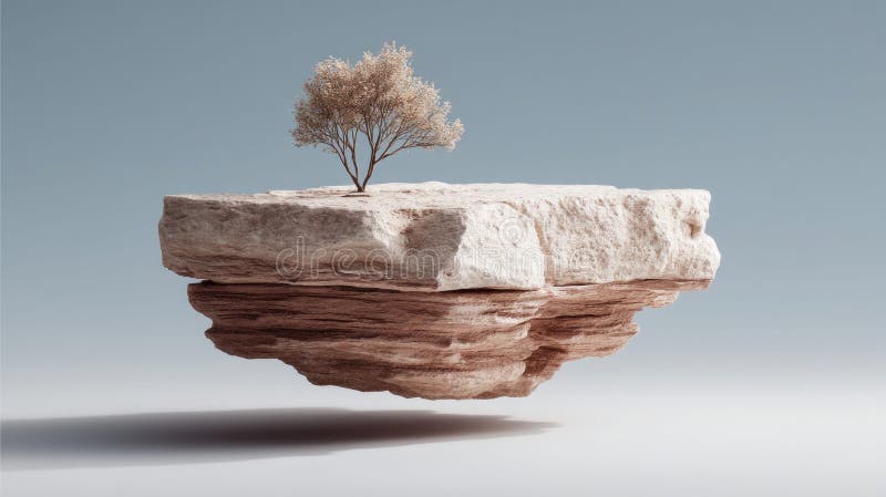 A Lone Tree Thrives on a Levitating Stone Island, Casting a Subtle ...