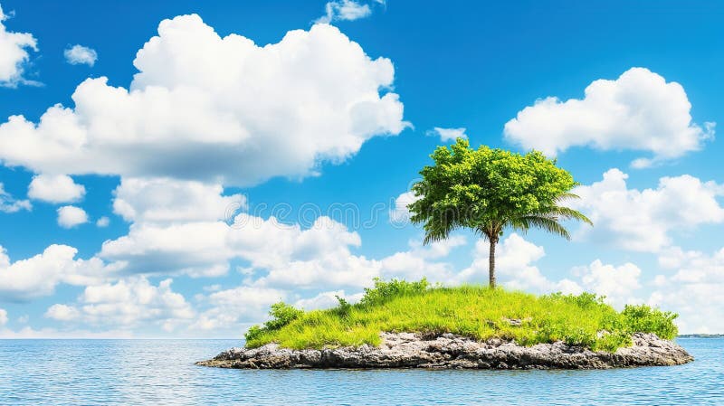 Lone Tree Thrives on Tropical Island Paradise Stock Image - Image of ...