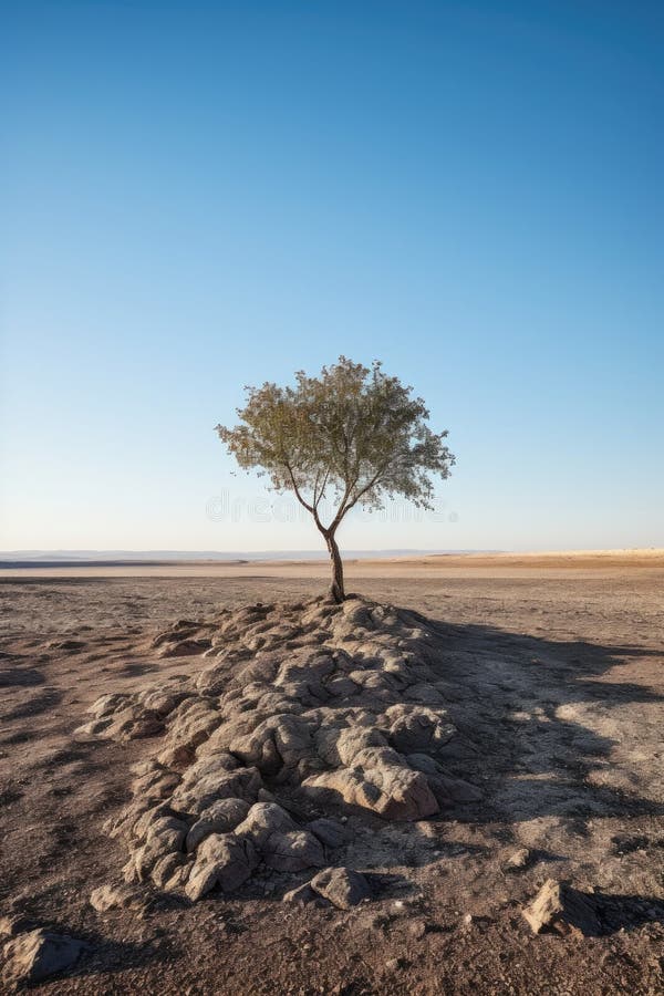A Lone Tree Thriving in a Barren Landscape Stock Illustration ...