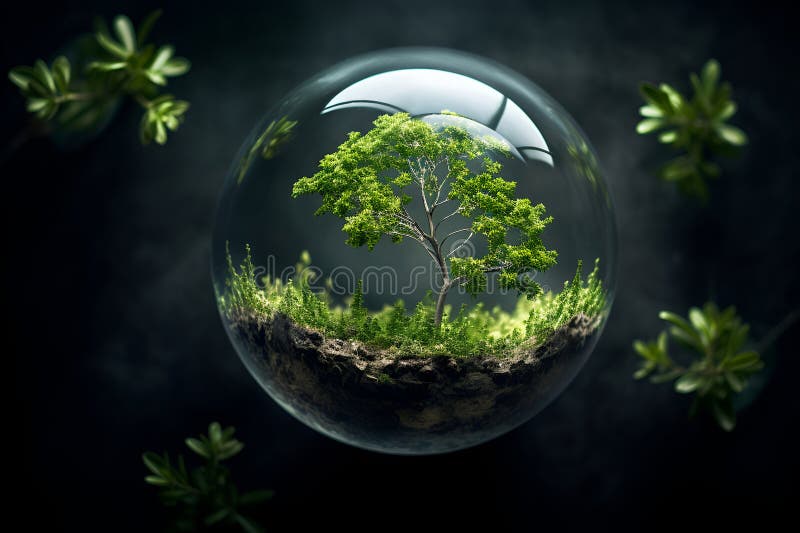 A Lone Tree in a Transparent Sphere, Symbolizing Environmental ...