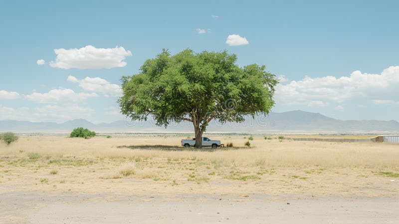 Lone Tree with a Vintage Pickup Truck Beneath it Stock Image - Image of ...