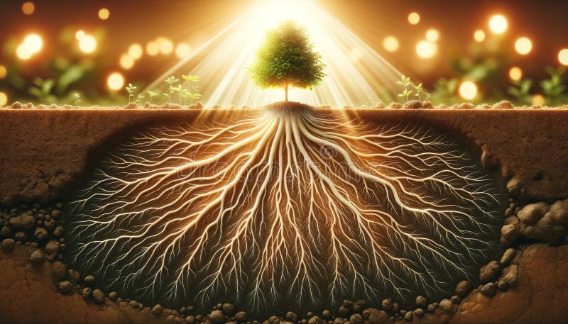 Root System of a Tree Growing Underground. Generative AI Illustration ...
