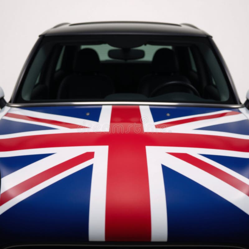 A Lone Vehicle Featuring the Iconic Union Jack Flag British Flag Stock ...