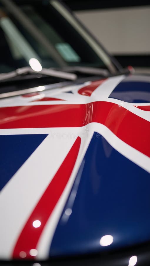 A Lone Vehicle Featuring the Iconic Union Jack Flag British Flag Stock ...