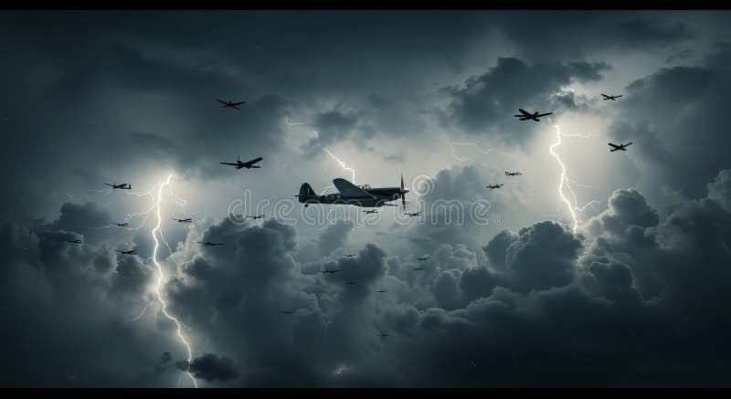 Stormy Skies: a Squadron of Warplanes in Dramatic Flight Stock ...