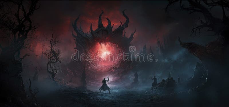 A Lone Warrior Battles Dark Forces in a Twisted Landscape Surreal Art ...