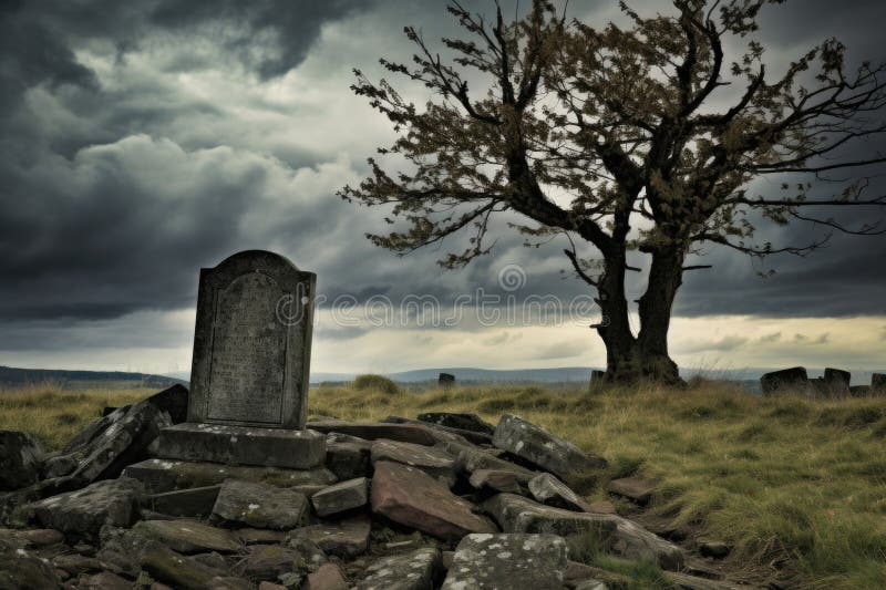 A Lone, Weathered Gravestone Against a Stormy Sky Stock Photo - Image ...