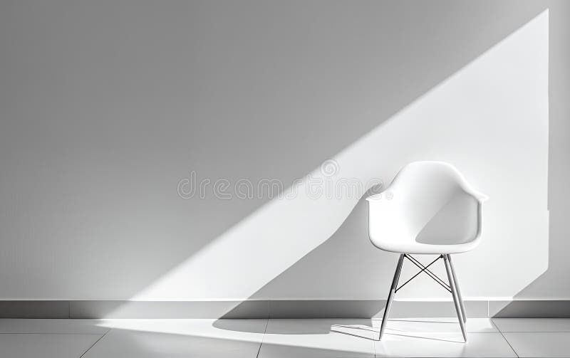 A Lone White Modern Chair Stands in an Empty Room, Bathed in Dramatic ...