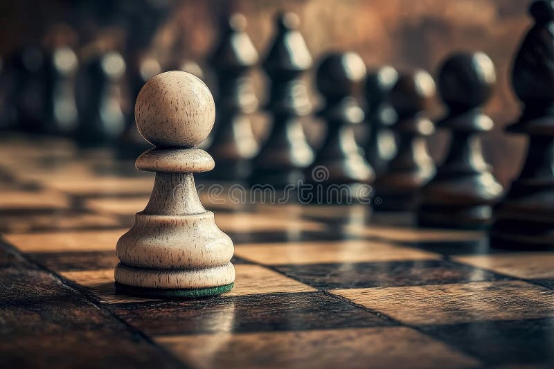 A Lone White Pawn is Juxtaposed with a Collection of Dark Chess Pieces ...
