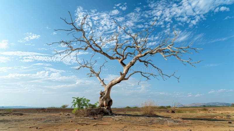A Lone Withered Tree Stands Tall Amidst the Desolate Landscape Its ...