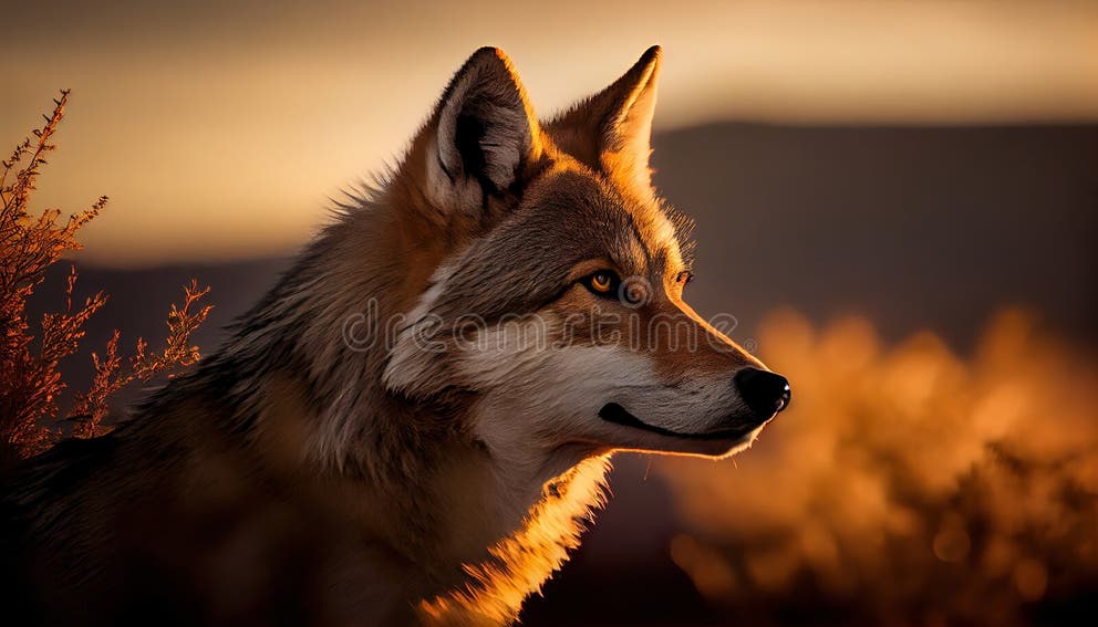 Lone Wolf from Below Facing To the Sun - Generative AI Stock ...