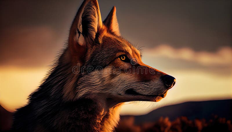 Lone Wolf from Below Facing To the Sun - Generative AI Stock ...