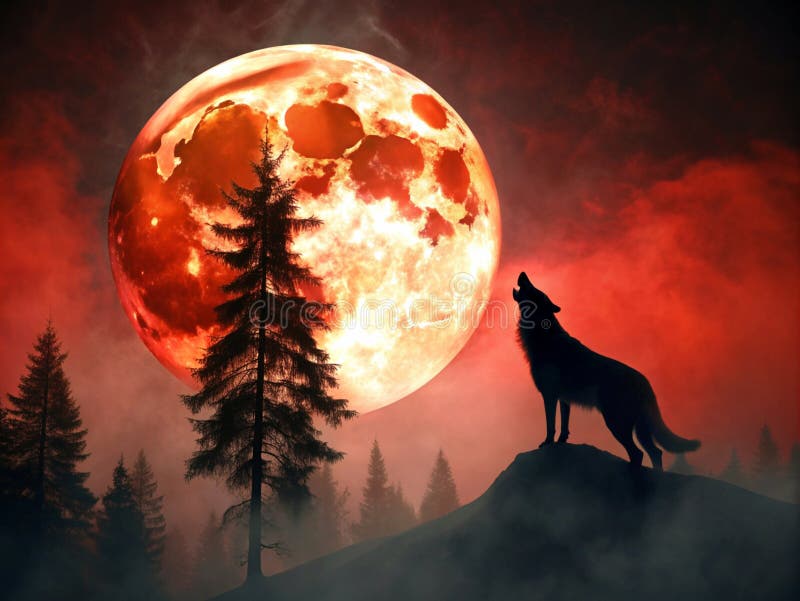 Lone Wolf Howling at the Blood Moon Stock Photo - Image of silhouette ...