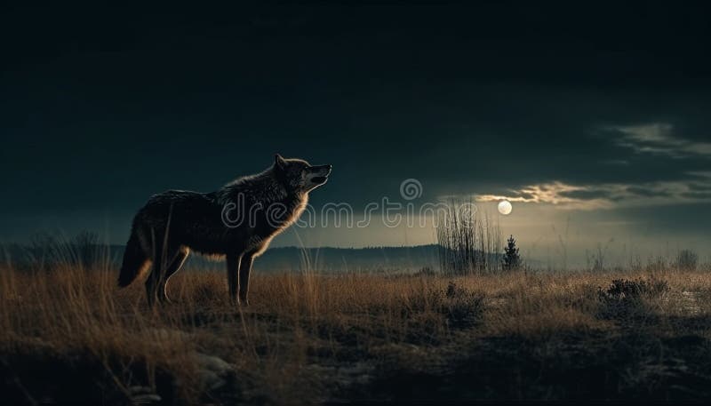 A Lone Wolf Howling in the Dark Winter Forest Generated by AI Stock ...
