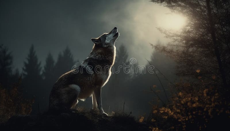 A Lone Wolf Howling in the Dark Winter Night Sky Generated by AI Stock ...