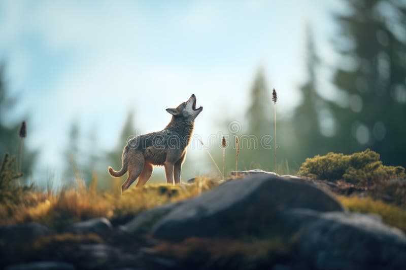 Lone Wolf Howling from Forest Clearing Stock Photo - Image of lone ...