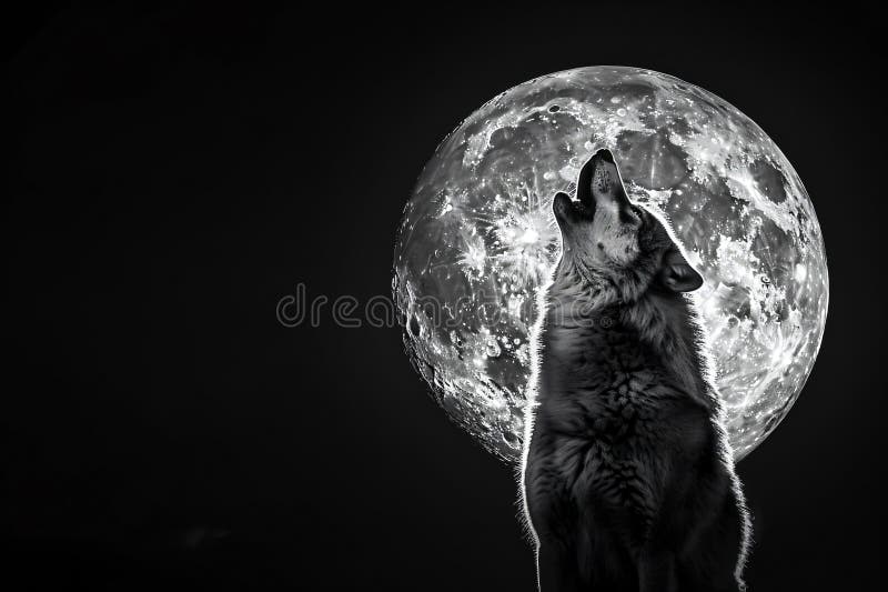 Lone Wolf is Howling at a Full Moon in the Night Stock Photo - Image of ...