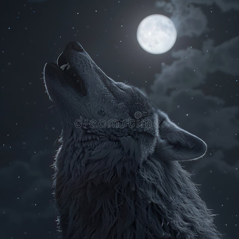 Lone Wolf Howling at Night Under a Full Moon Stock Illustration ...