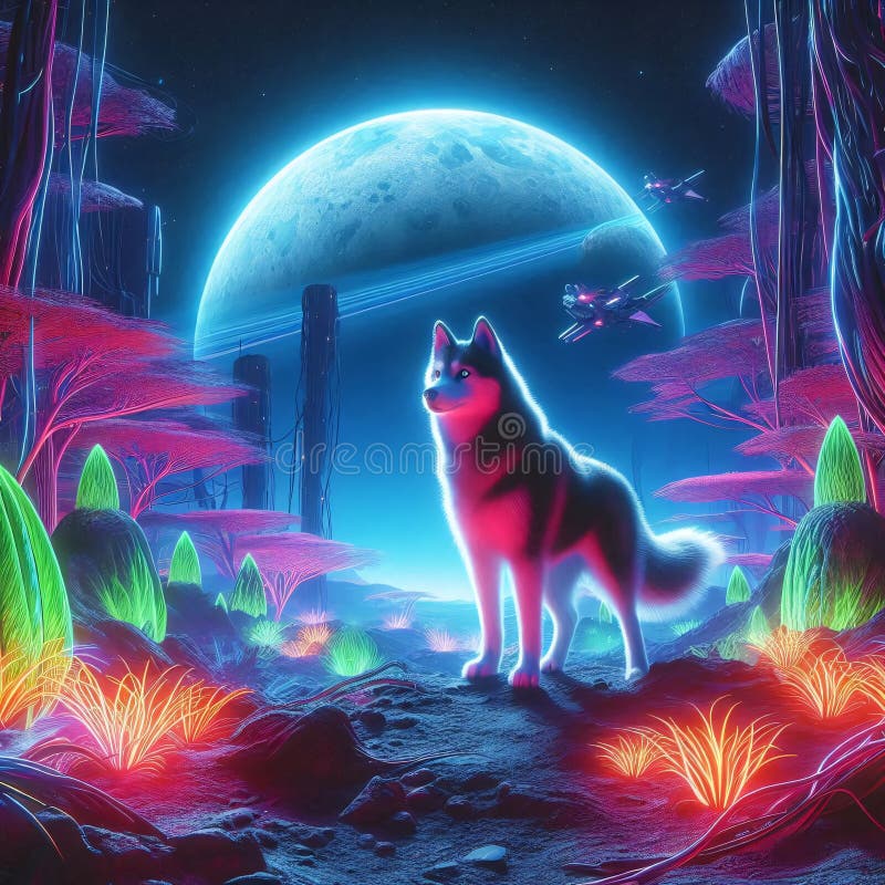 Lone Wolf in Moonlit Forest Generative for AI Stock Illustration - Illustration of arafed, full ...