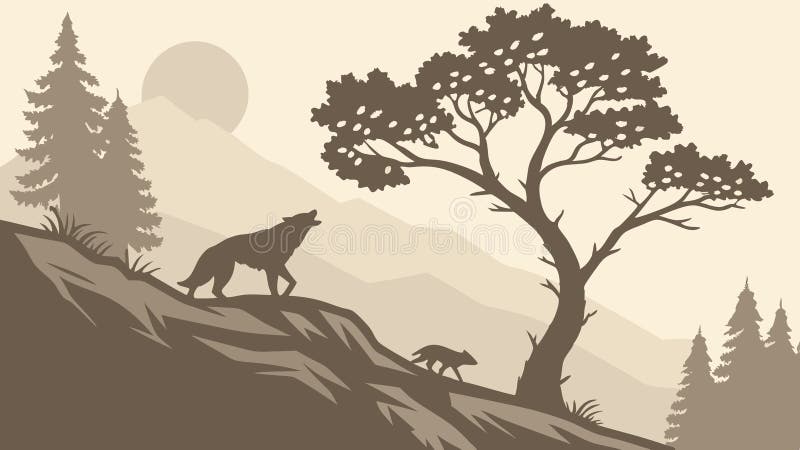 Lone Wolf on a Mountain, Wilderness and Solitude, Vector Design ...