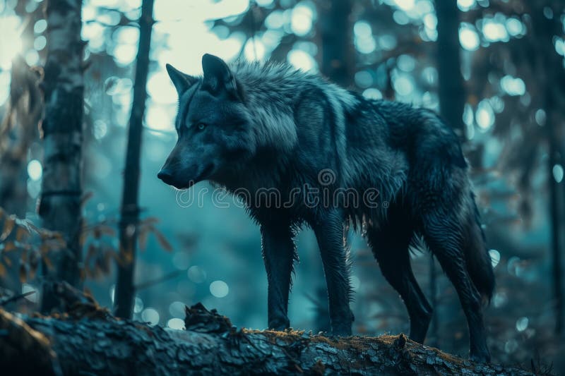 Lone Wolf Silhouette in the Deep Dark Woods Stock Illustration ...