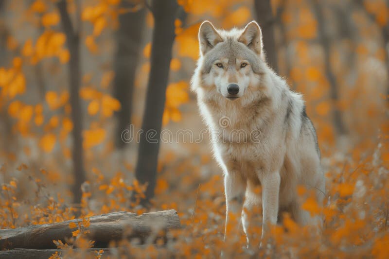 Lone Wolf Standing Autumn Forest Scene Stock Photos - Free & Royalty ...