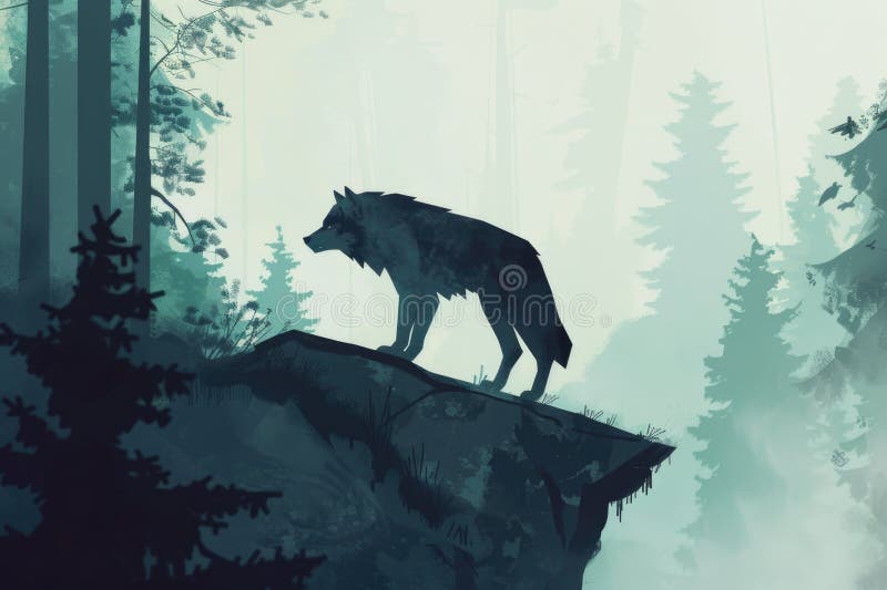Lone Wolf Standing on Rock in Forest. Suitable for Nature and Wildlife ...