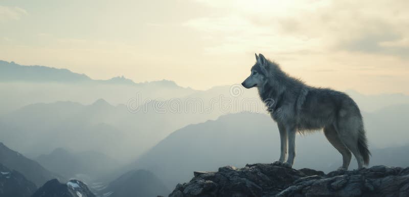 A Lone Wolf Standing on Top of a Mountain Stock Photo - Image of wolf ...