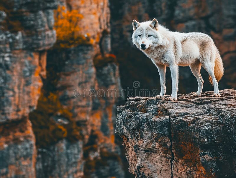 A Lone Wolf Standing on Top of a Rocky Cliff Stock Image - Image of ...