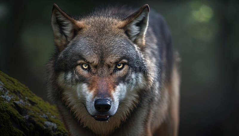 A Lone Wolf Standing in the Woods Looking at the Camera Stock ...