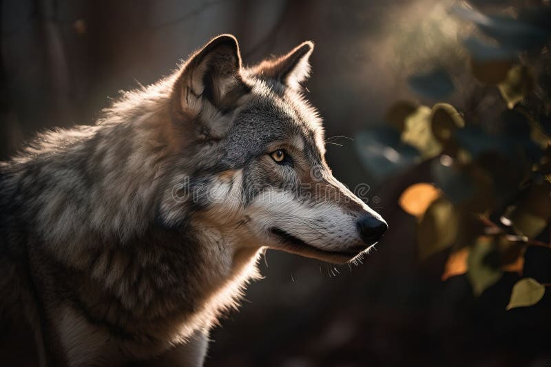 A Lone Wolf Standing in the Woods Looking at Something in the Distance ...