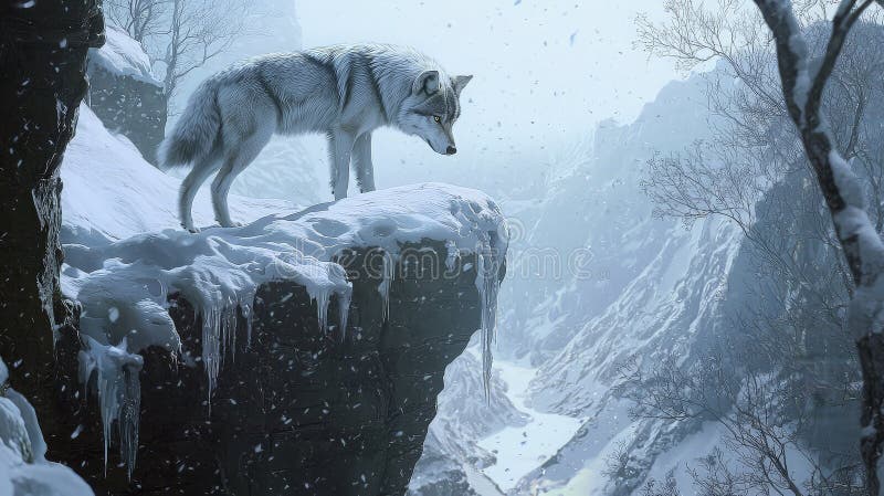 Majestic Grey Wolf Snowy Mountain Landscape Stock Photos - Free ...
