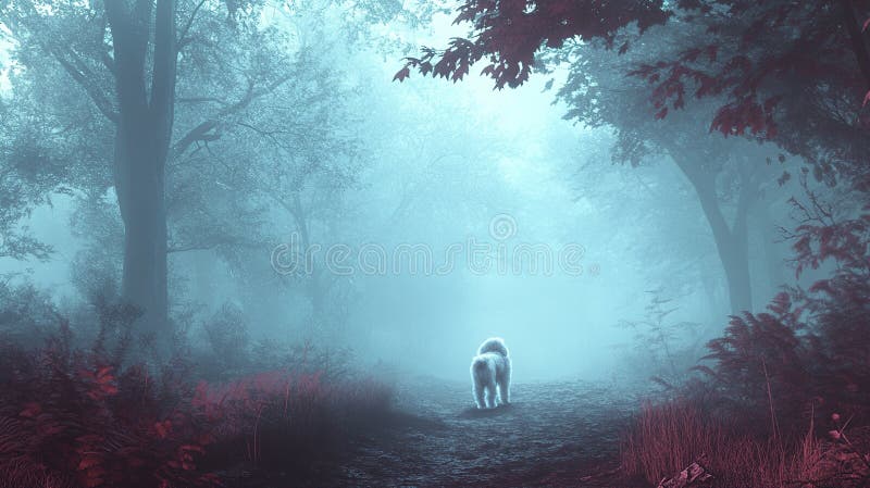 Lone Wolf Walking on Misty Forest Path Stock Illustration ...