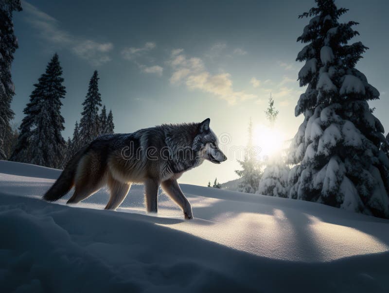 A Lone Wolf Standing on Top of a Mountain. Generative AI Image. Stock ...