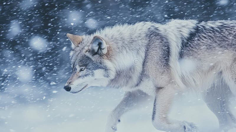 A Lone Wolf Walks through a Snowy Forest, Its Fur Blending with the ...