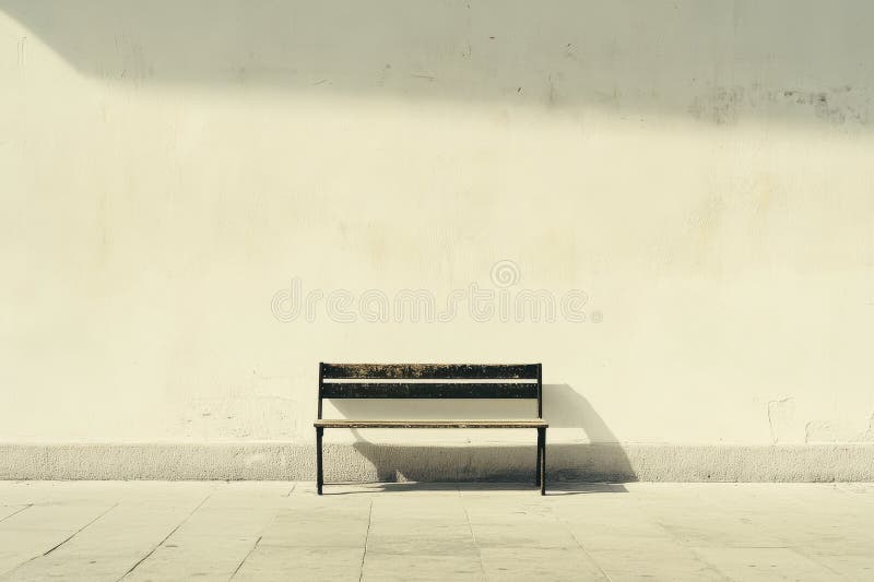 A Lone Wooden Bench in Front of a White Wall Stock Illustration ...