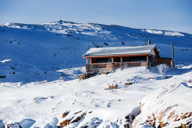 Lone Wooden House on a Snow Mountain Stock Photo - Image of russia ...