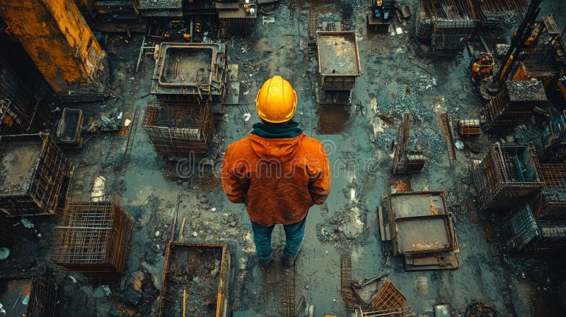 A Lone Worker in a Muddy Industrial Setting Stock Illustration ...