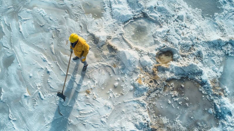 A Lone Worker in Protective Gear Carefully Raking and Sorting through ...