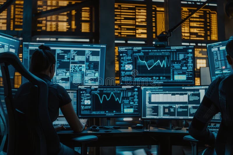 A Night in the Data Center stock illustration. Illustration of screen ...