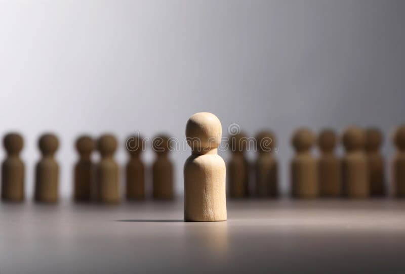 Loneliness Concept. Human Figure Distant from Others on Grey Background ...